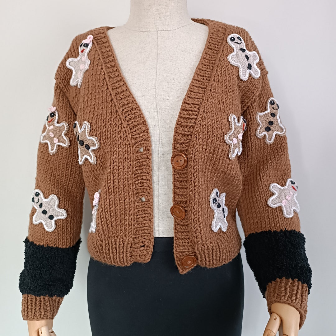 Gingerbread Woman Sweater, Puff Sleeve Gingerbread Cardigan ...