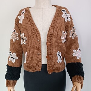 Gingerbread Woman Sweater, Puff Sleeve Gingerbread Cardigan ...