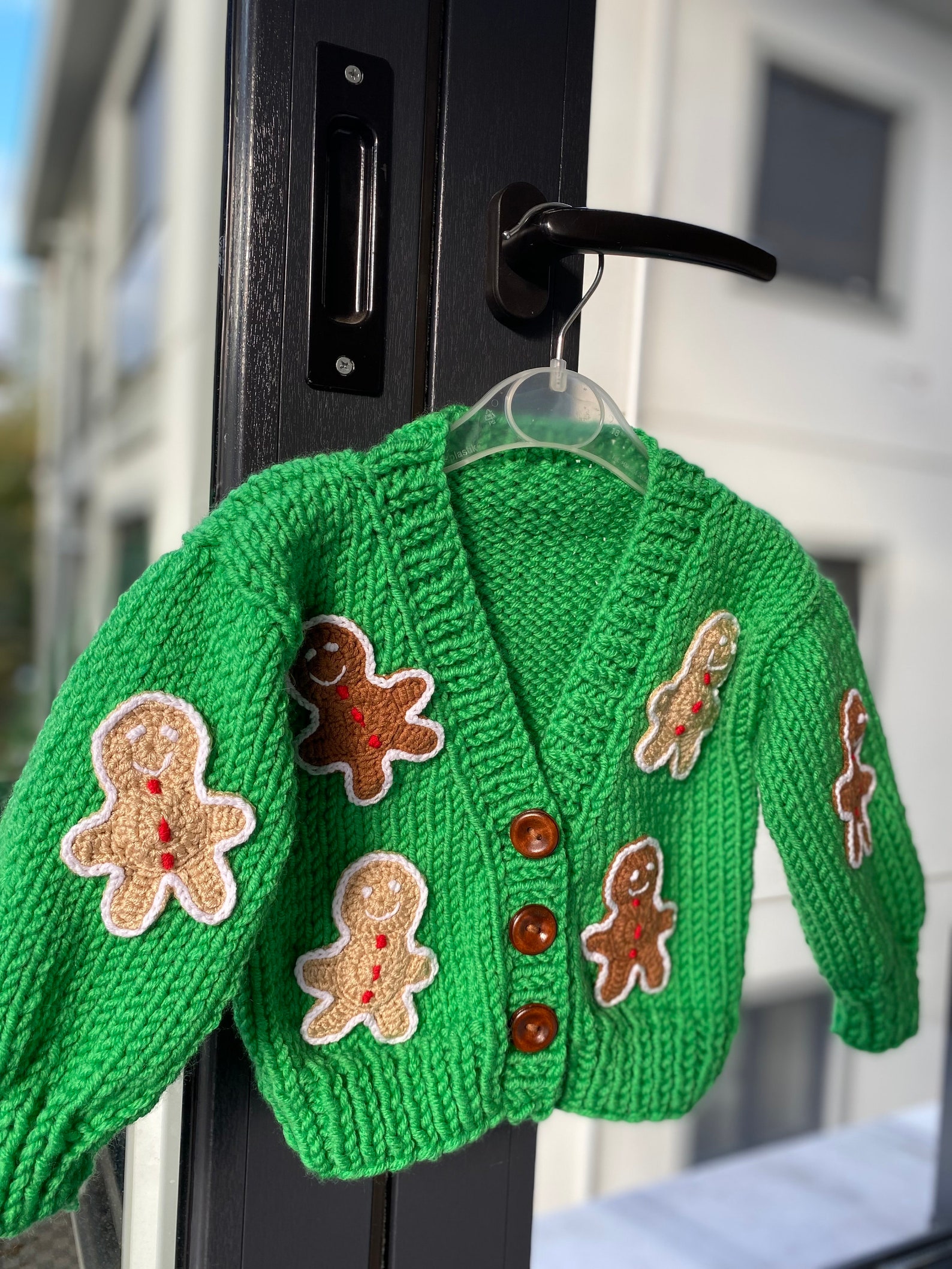 Gingerbread Man Motif Cardigan, Knitted Green Christmas Sweater - Etsy