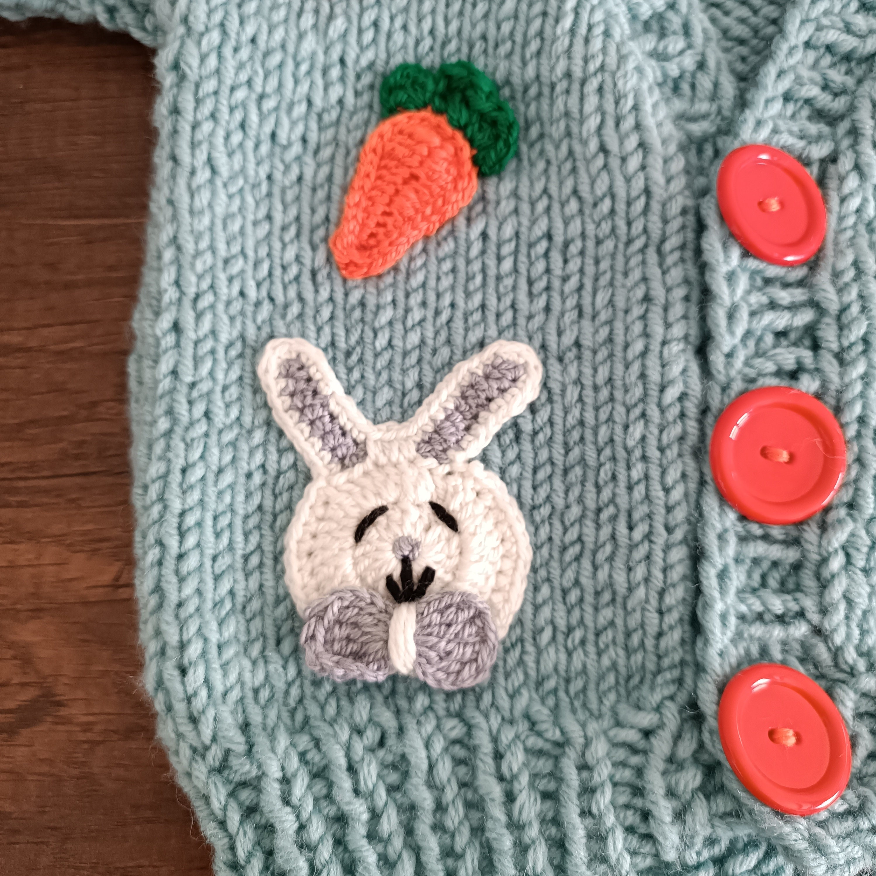 Crochet Rabbit and Carrot Motif Children’s Cardigan for Sale, Knitted ...