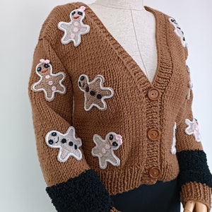 Gingerbread Woman Sweater, Puff Sleeve Gingerbread Cardigan ...
