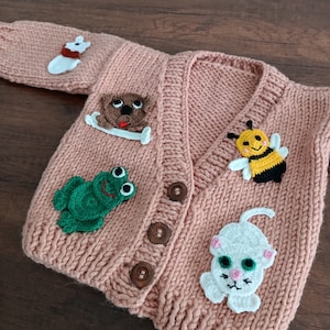 Knitted Cardigan With Frog, Cat, Dog, Mouse and Bee Motif, Cute Animal ...