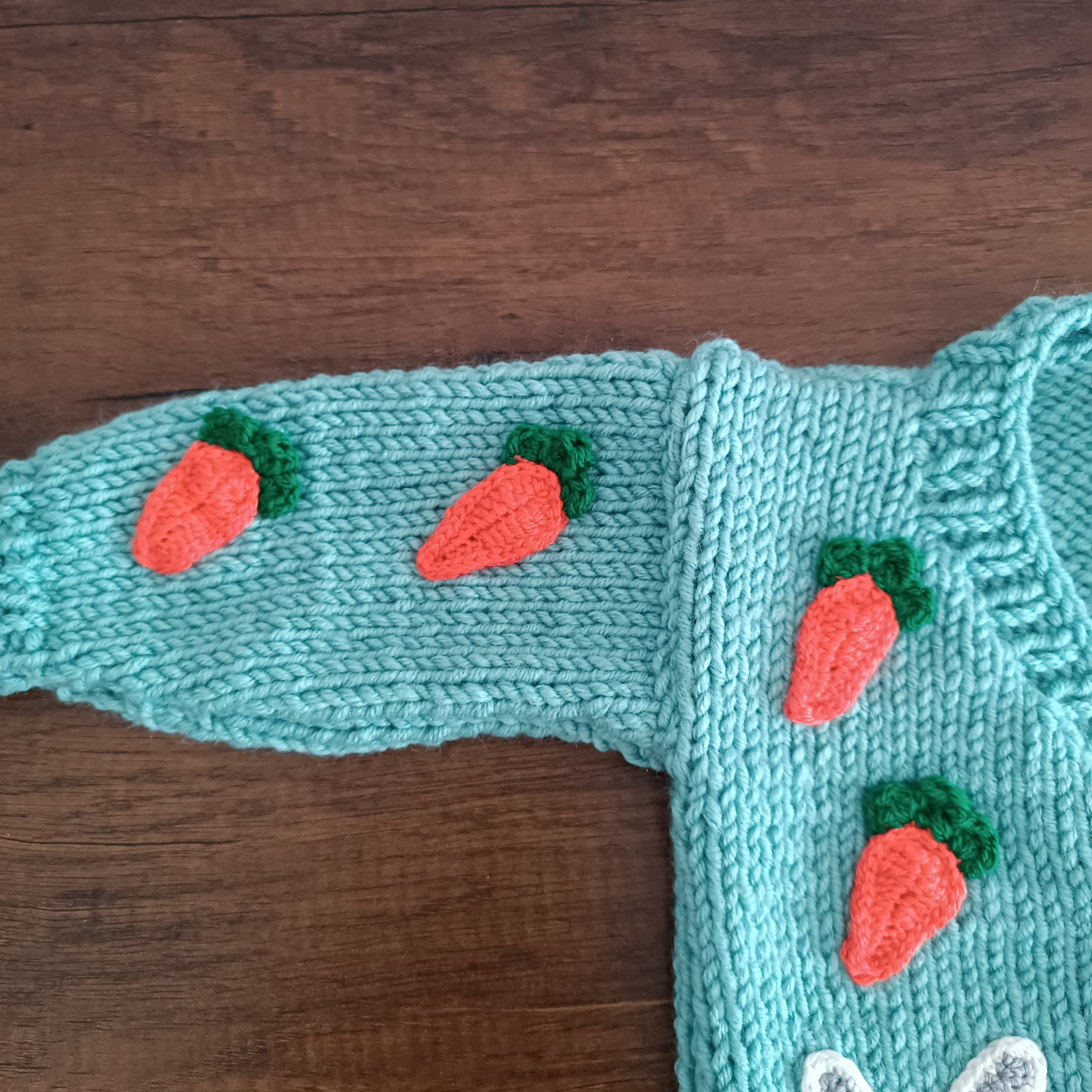 Crochet Rabbit and Carrot Motif Children’s Cardigan for Sale, Knitted ...