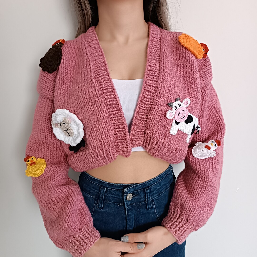 Farm Animals Cardigan, 3D Animals Embroidered Sweater - Etsy