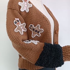 Gingerbread Woman Sweater, Puff Sleeve Gingerbread Cardigan ...