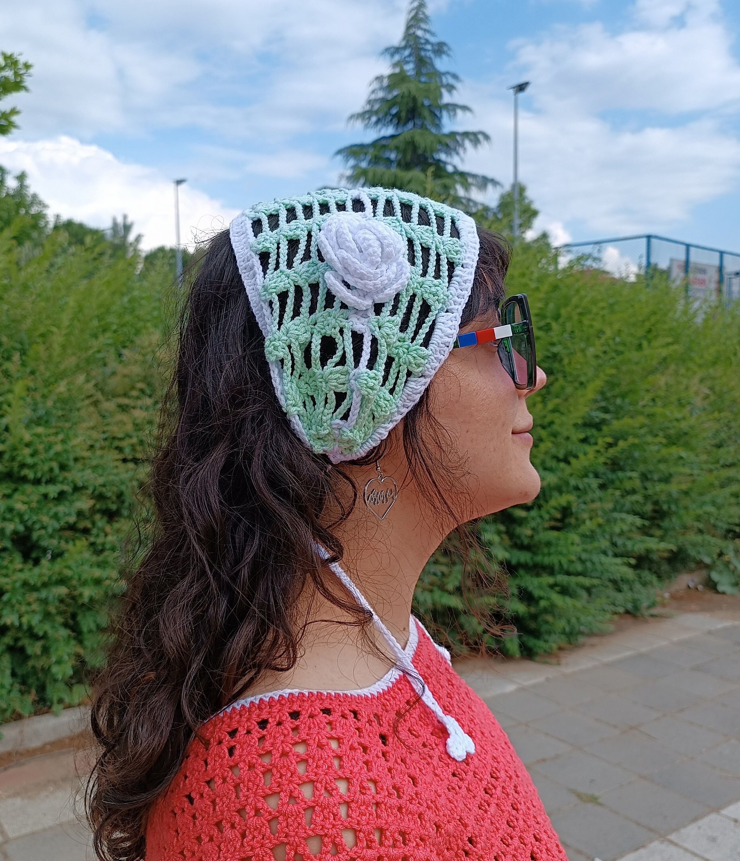 Crochet Flower Bandana Crochet Cotton Headband Womens - Etsy