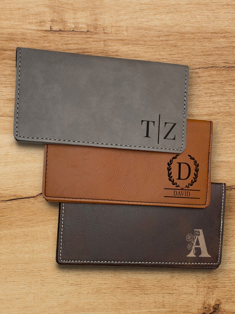 Personalized Leatherette Checkbook Cover, Laser Engraved Monogram ...
