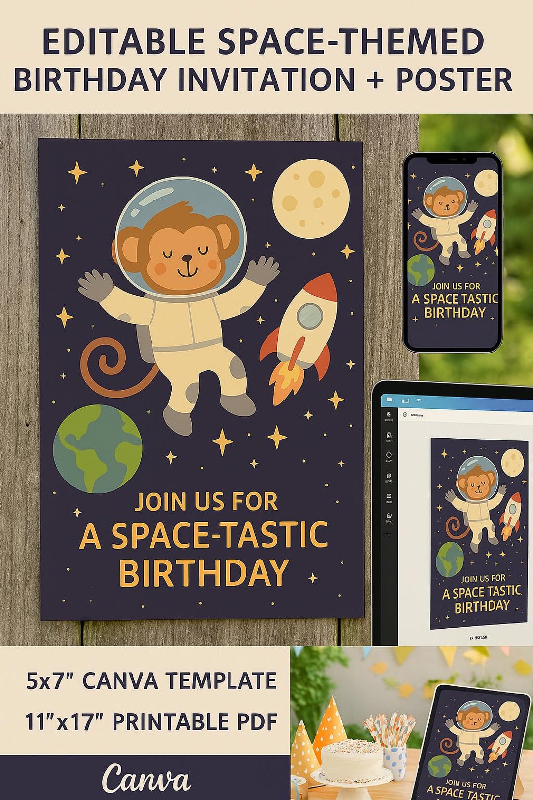 Space Birthday Invitation , Poster | Editable Canva Template | 11x17 ...