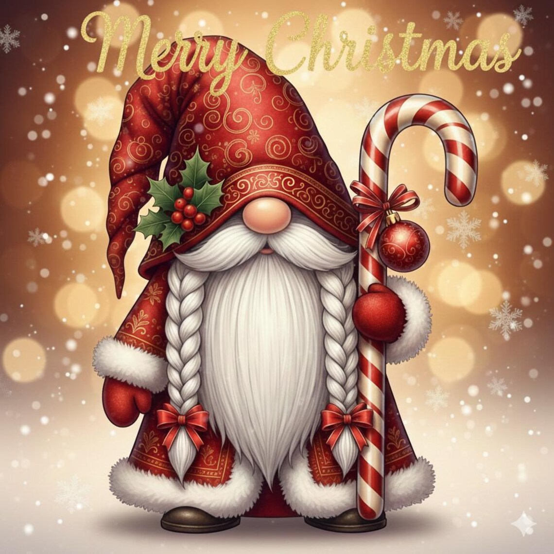 Santa Gnome Print With Text | Merry Christmas Watercolor Art | Holiday ...