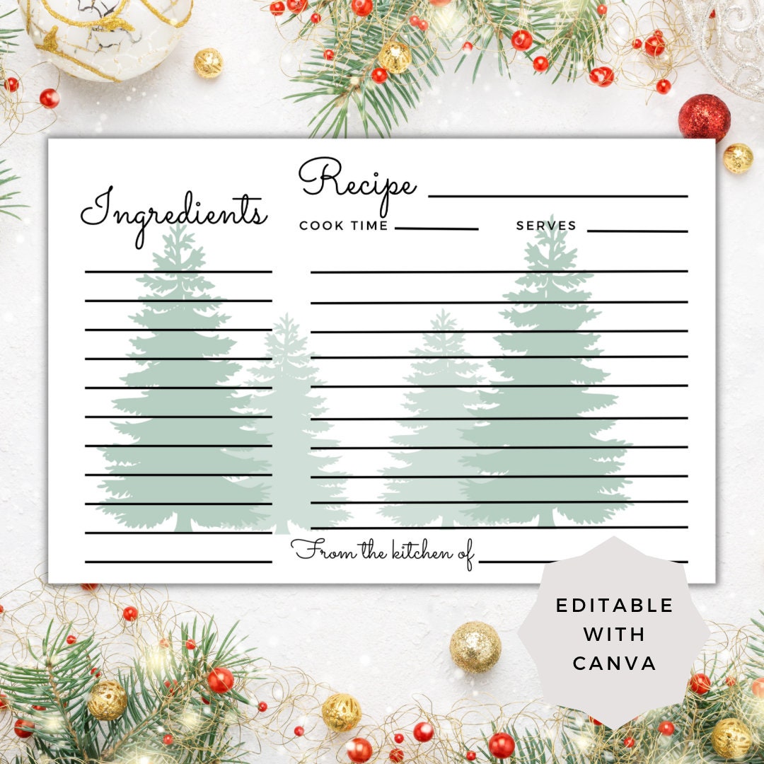 Recipe Card, Recipe Card Printable, Christmas,recipe Card Template ...