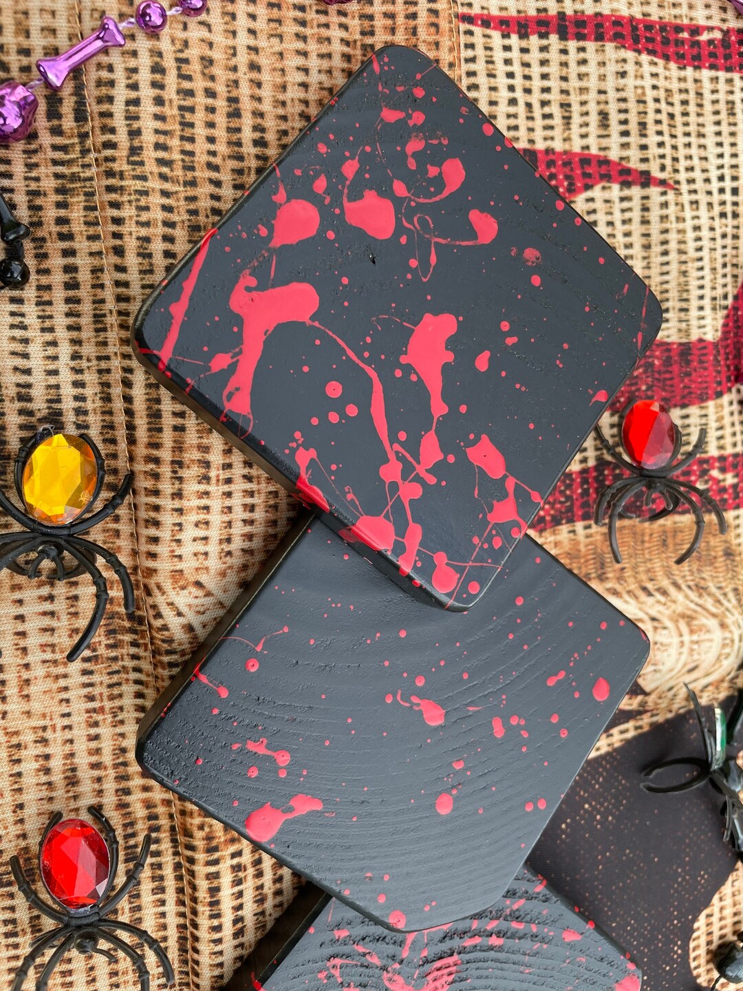 Halloween Blood Splatter Rustic Coaster Set of 4, Repurposed Pallet ...