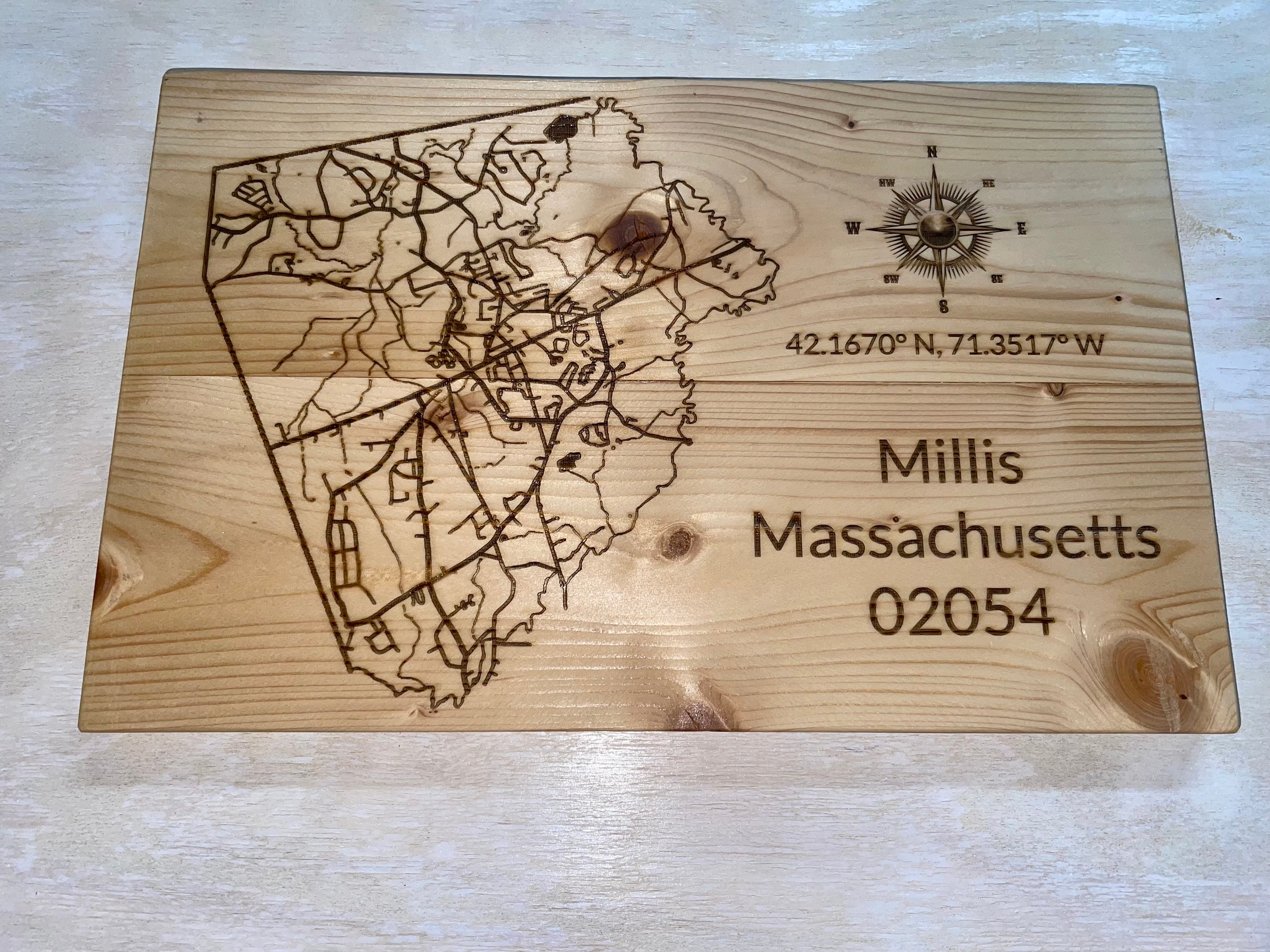 Custom Town Map Plaque: Reclaimed Wood, Personalized Coordinates (16"x7 ...