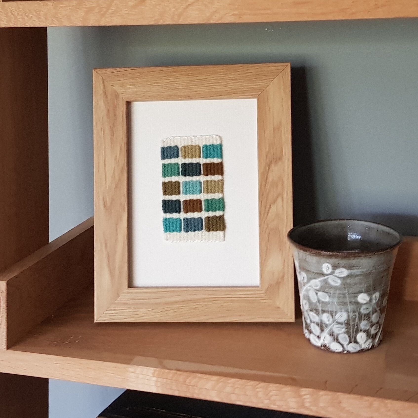 Gaps Series: Olive and Teal | Framed Mini Abstract Weaving | Framed ...