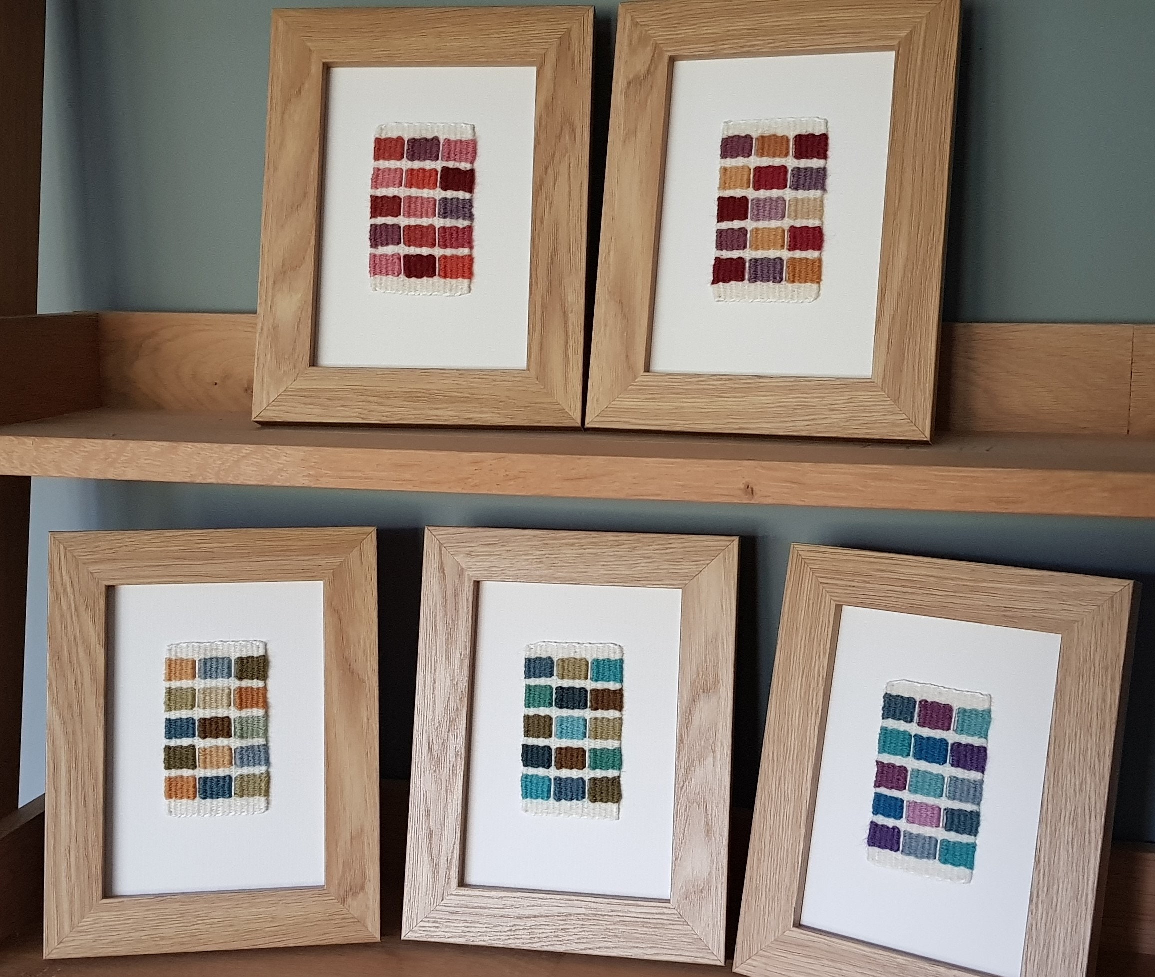 Gaps Series: Olive and Teal Framed Mini Abstract Weaving Framed Wall ...