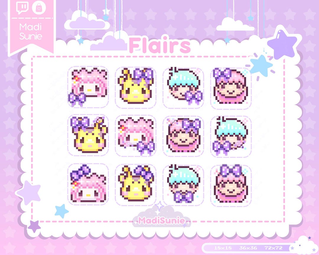 12 Bow Ribbon Flair/mini Pixel Icons|girly Coquette|sub/bit Badge Decor ...