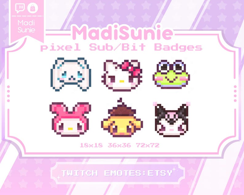 6 Cute Kitty Pixel Sub Badge|kawaii Bit Badges,twitch,discord,vtubers ...
