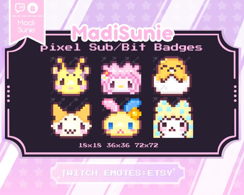 6 Pixel Cute Plushie Pet/animal Friend Sub/bit Badges |kawaii Twitch ...