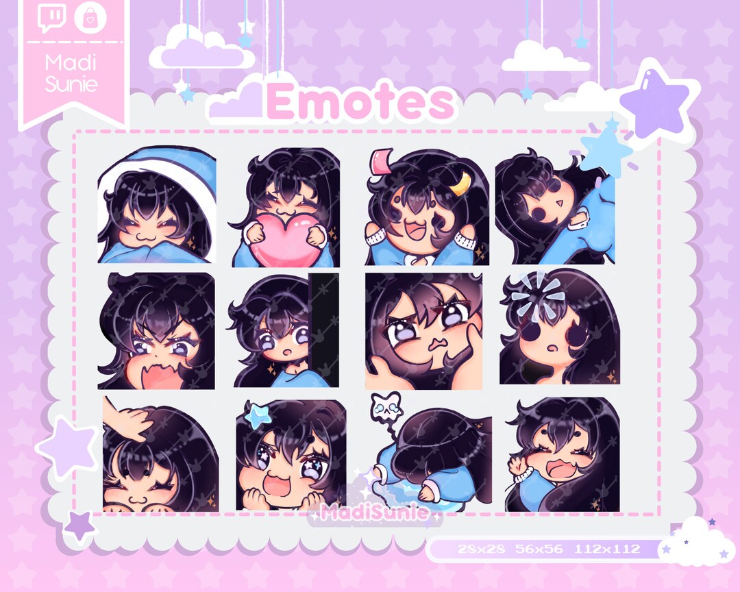Dark/black Hair Chibi Girl Emotes| Twitch,discord,youtube|12 Cute,funny ...