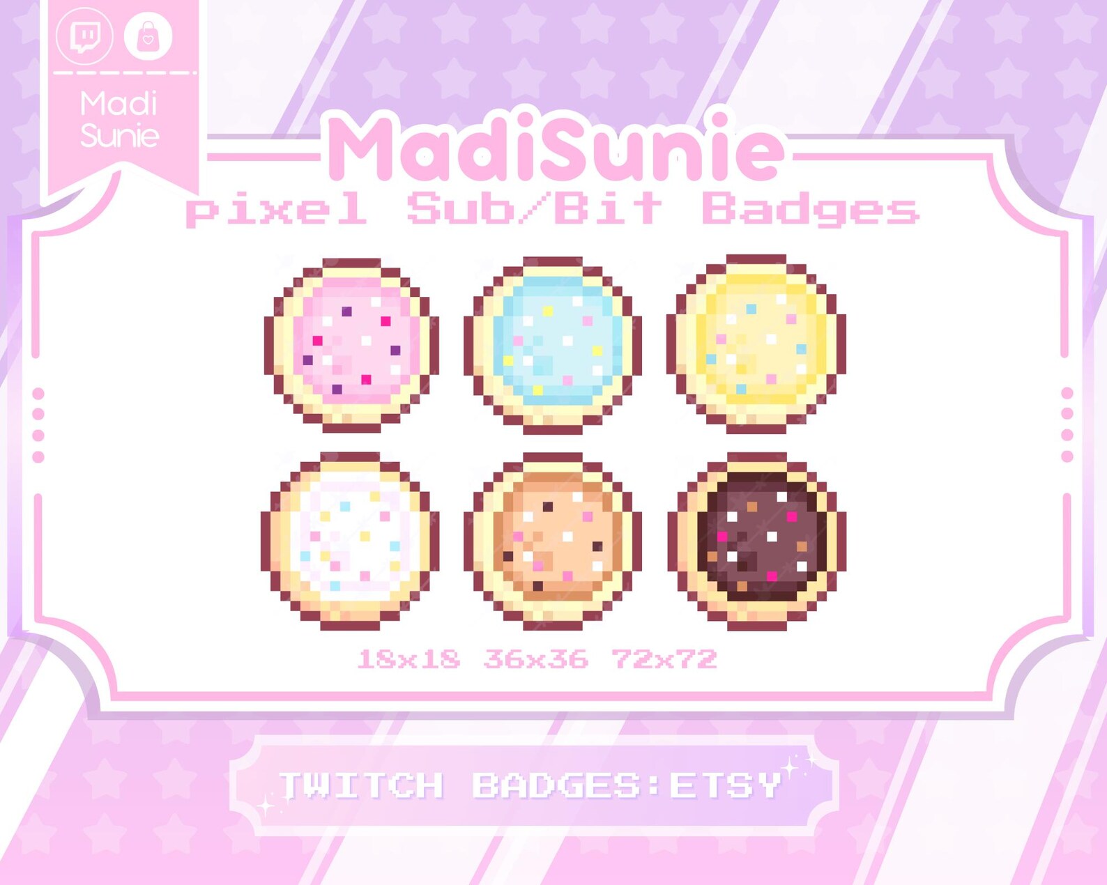 6 Pixel Sugar Cookie Sub/bitbadges|frost,sprinkle,pastel,pink,chocolate ...