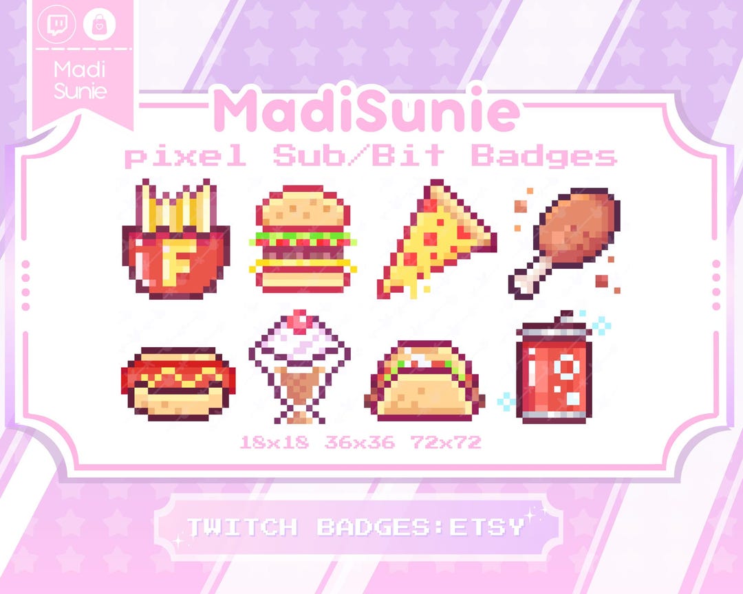 8 Fast Food/junk |pixel Sub/bit Badge Twitch,discord,kawaii|vtubers ...