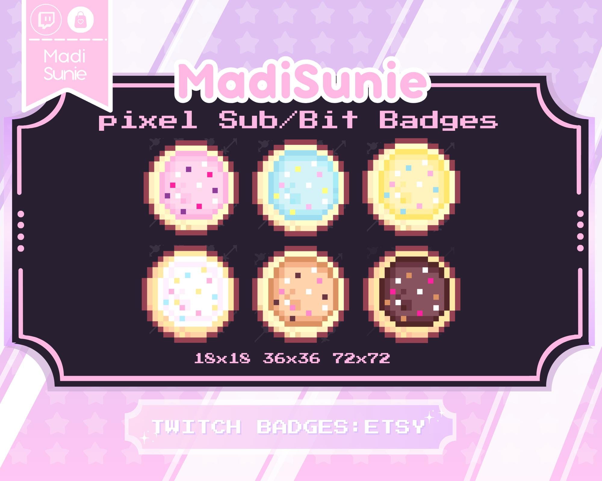 6 Pixel Sugar Cookie Sub/bitbadges|frost,sprinkle,pastel,pink,chocolate ...