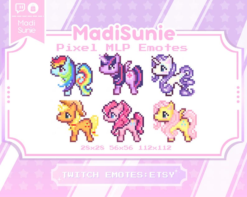 Pixel MLP Emotes | 6 Kawaii Channel Points|twitch,discord,vtubers ...