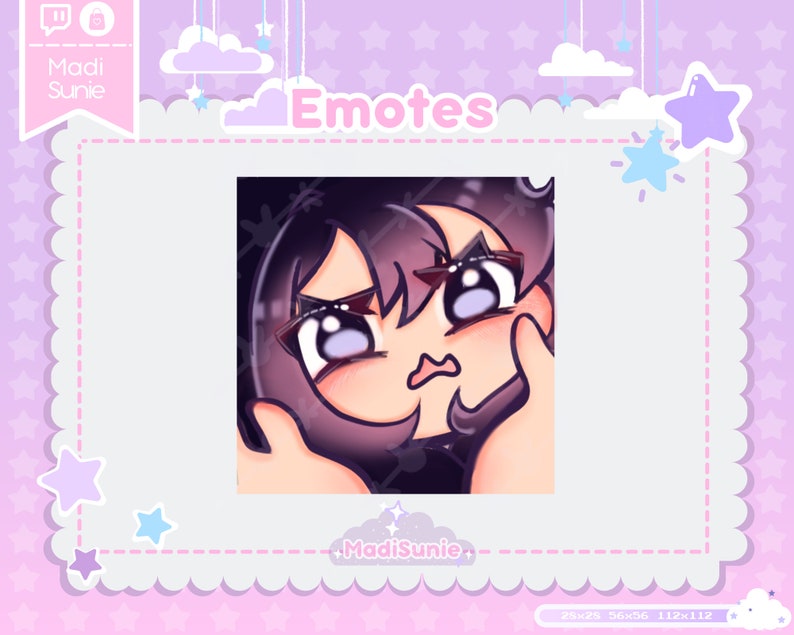 Face Squish Emote | Black Hair Emote for Twitch/discord/youtube/twitch ...