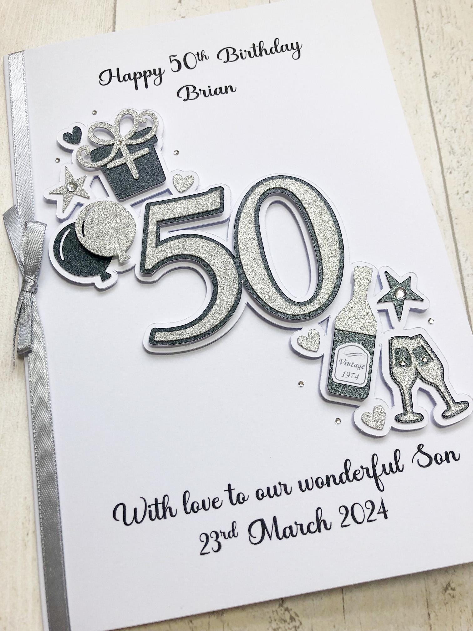 Personalised 50th Birthday Card for Men Son Husband Dad. Custom Words ...