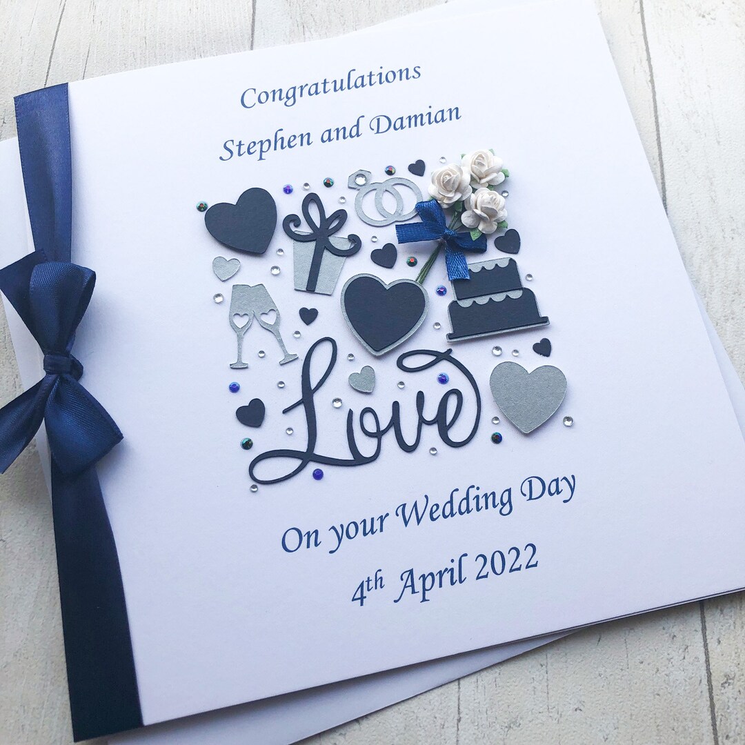 Personalised Same Sex Wedding Day Card For Men Or Women Congratulations Custom Wording Choice