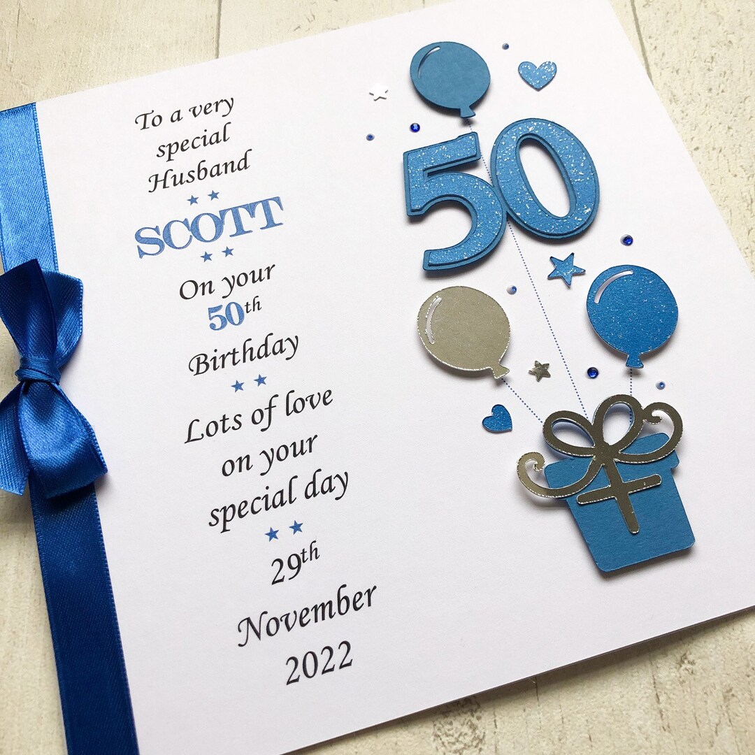 Personalised 50th Birthday Card for Men Son Husband Dad. Custom Words ...