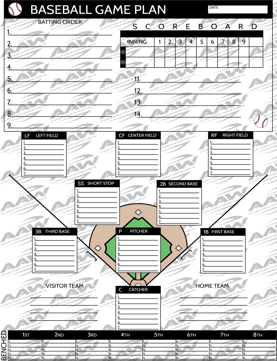 Baseball Gameday Planner Roster Plan Team Lineup Baseball Printable ...