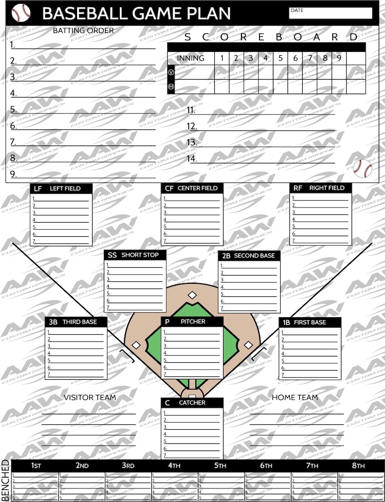 Baseball Gameday Planner Roster Plan Team Lineup Baseball Printable ...