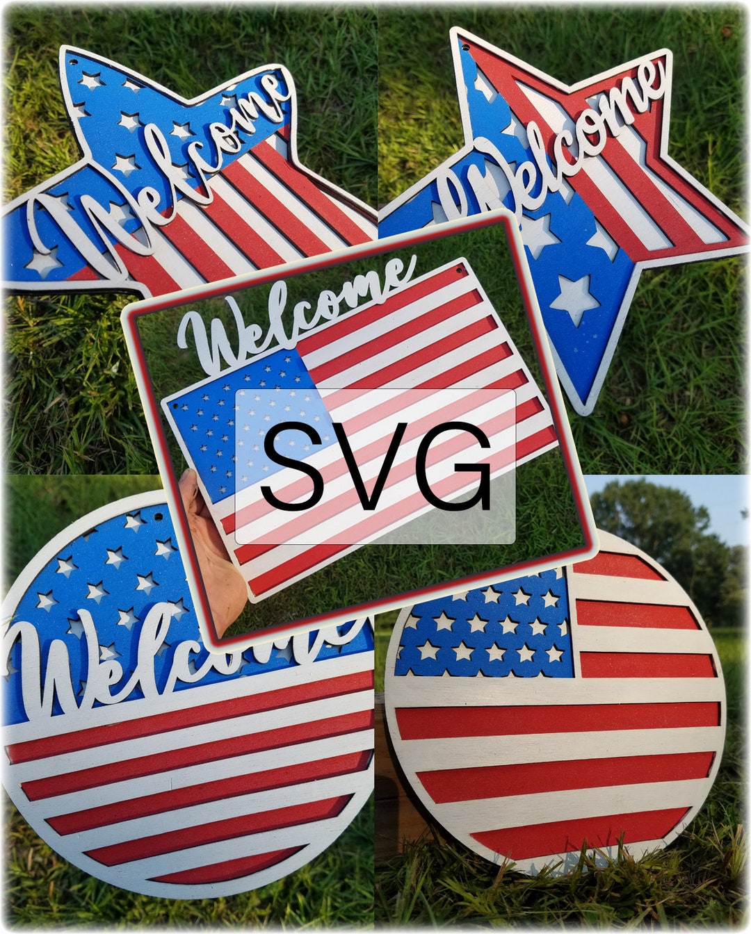 Combo SVG Welcome USA Flag Svg Files, Laser Cut Files, Glowforge File ...