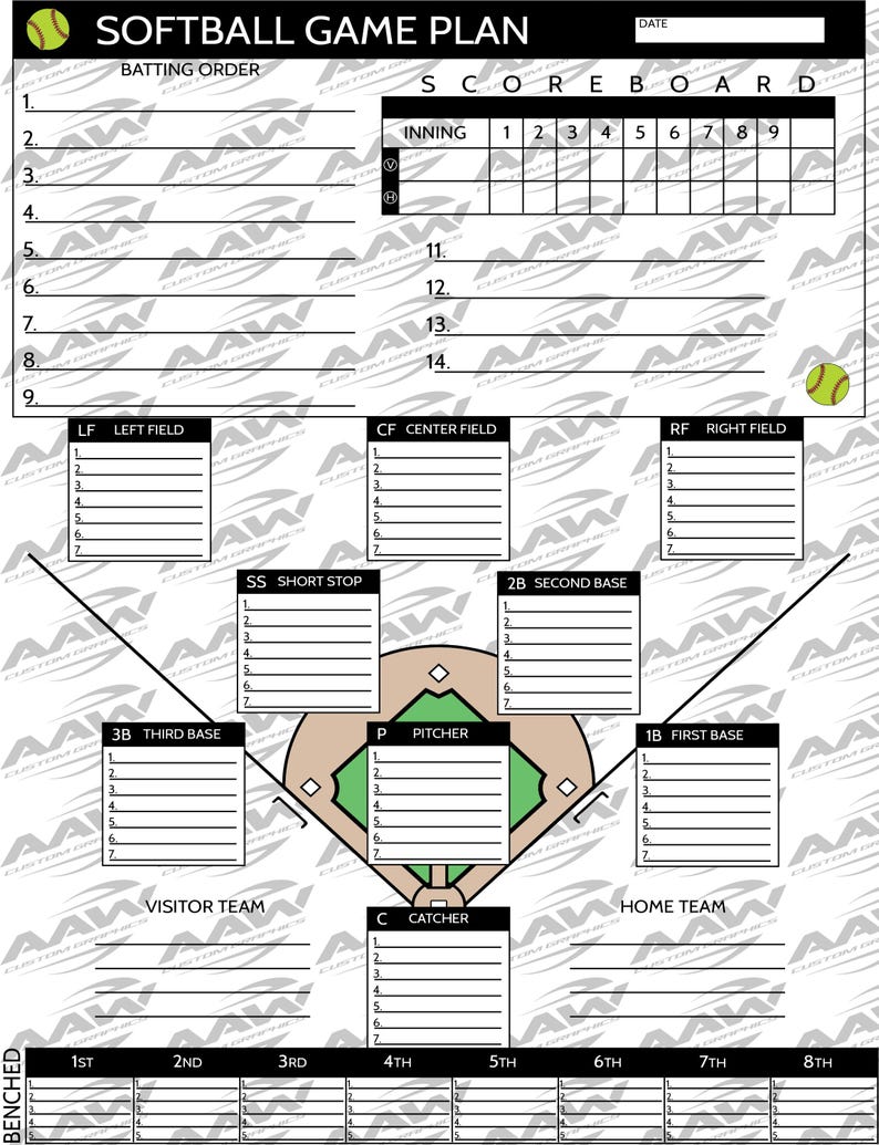 Softball Gameday Planner Roster Plan Team Lineup Softball Printable ...