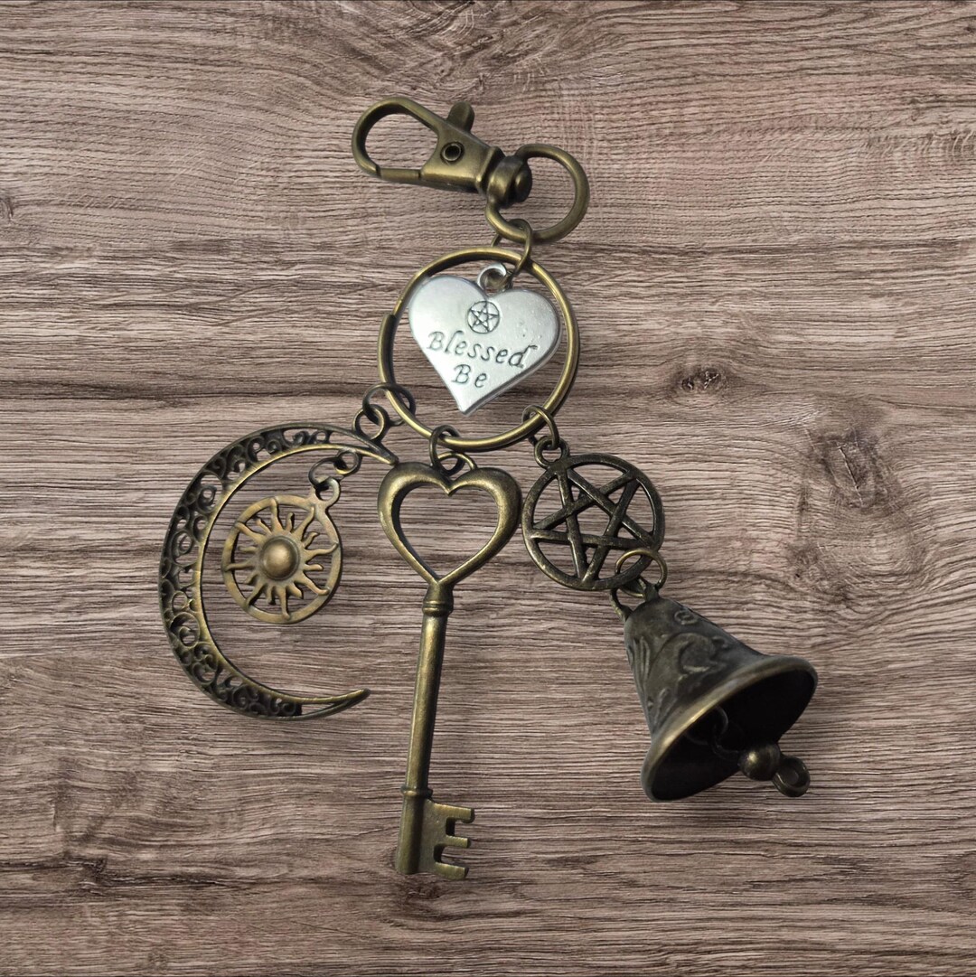 Witch Bells Protection Amulet: Crescent Moon and Sun With Key and ...