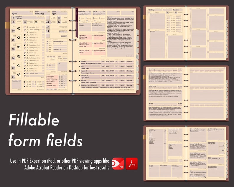 Digital D&D Fillable Character Sheet and Hyperlinked Notebook - Etsy