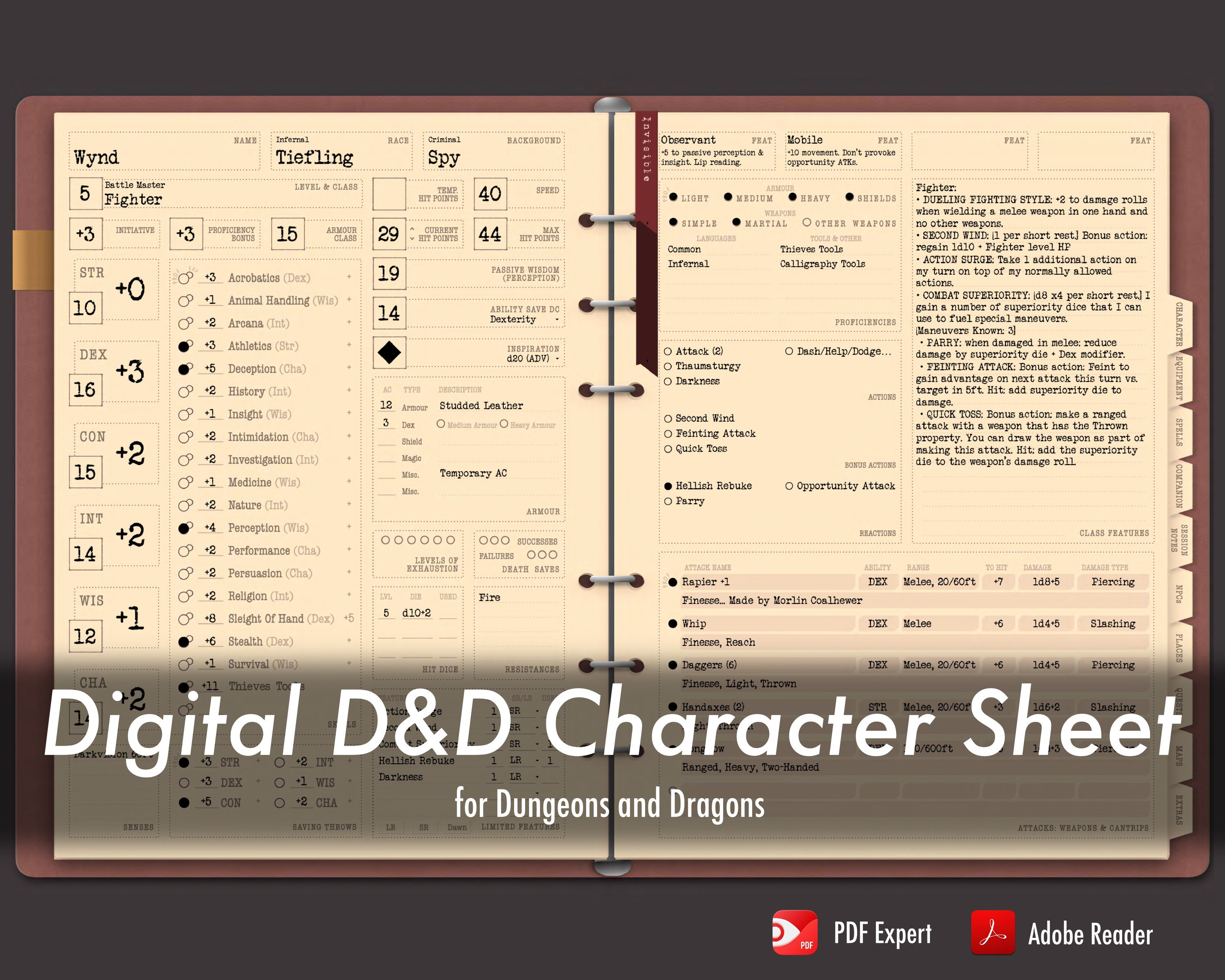 Digital D&D Fillable Character Sheet and Hyperlinked Notebook - Etsy