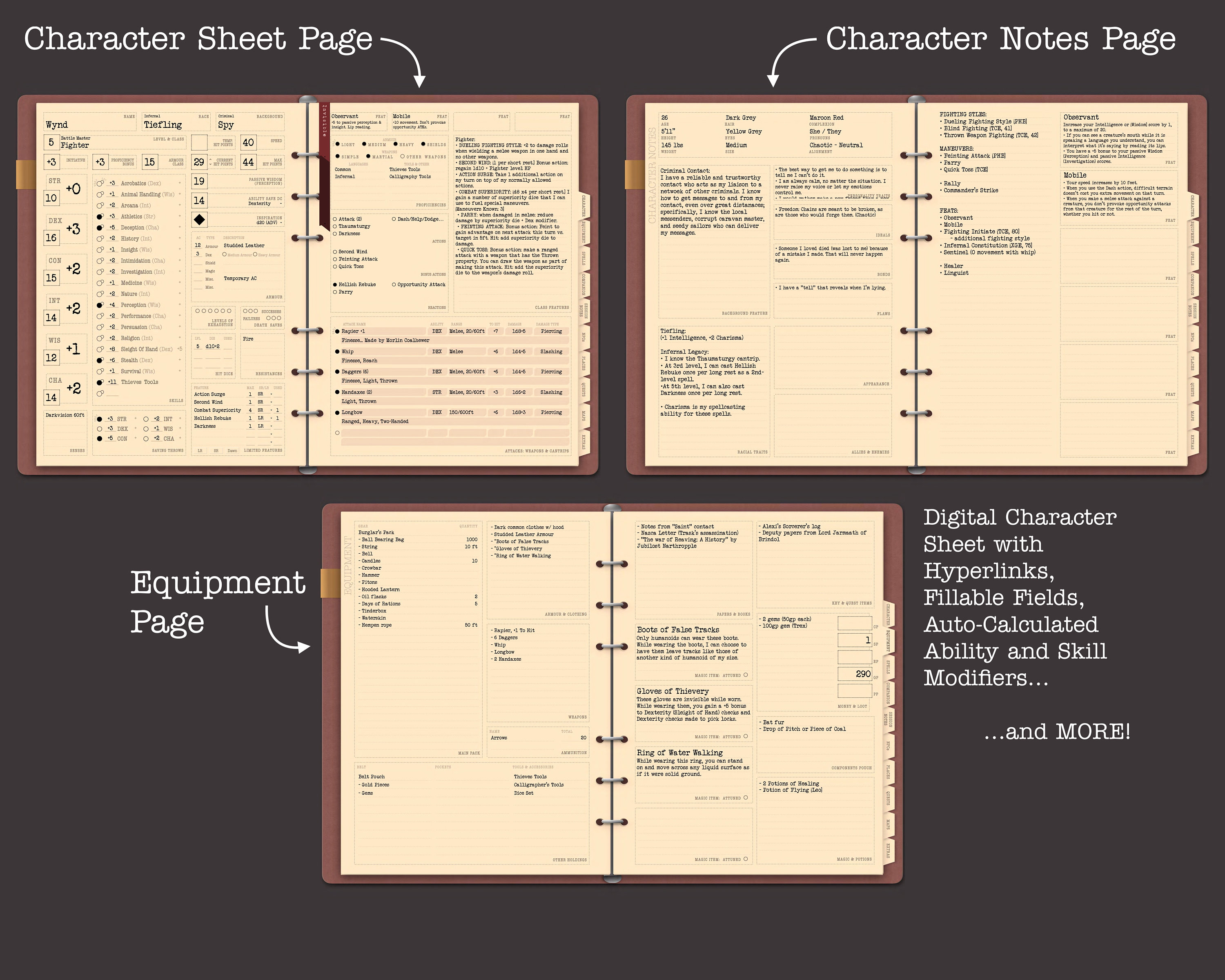 Digital D&D Fillable Character Sheet and Hyperlinked Notebook - Etsy Canada
