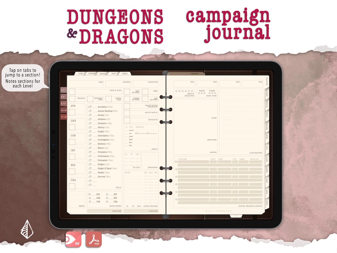 D&D 5e Digital Campaign Journal | Fillable and Hyperlinked Dungeons and ...