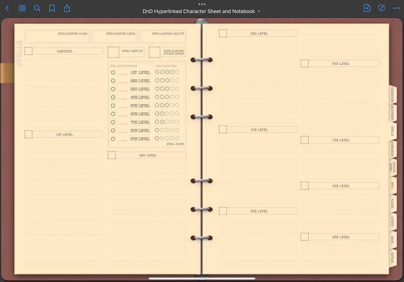 Digital Dnd Hyperlinked Character Sheet Notebook - Etsy Australia