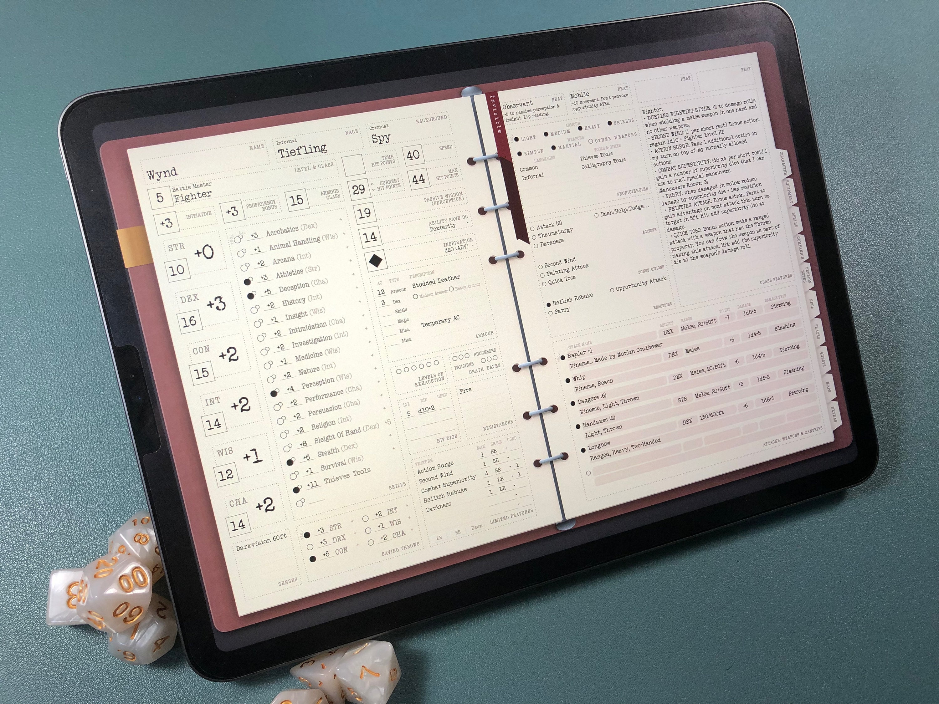 Digital D&D Fillable Character Sheet and Hyperlinked Notebook - Etsy