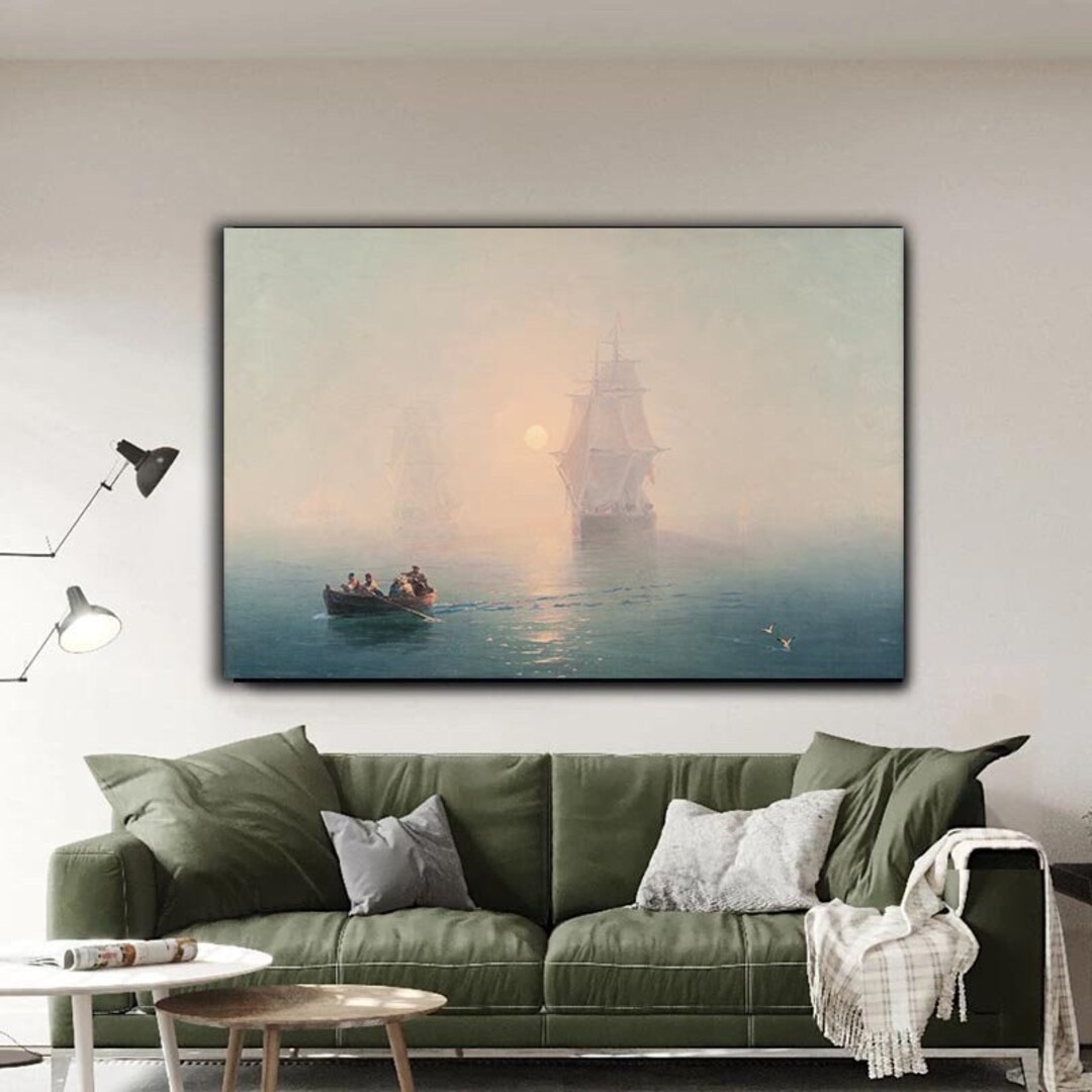 Sailing Ship Canvas Print ,dinghy Canvas Painting , Foggy Canvas Wall ...