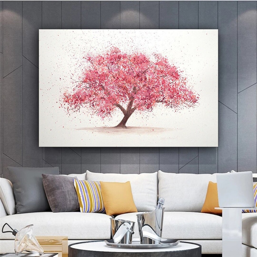 Cherry Tree Canvas Wall Art Pink Tree Canvas Painting Pop - Etsy