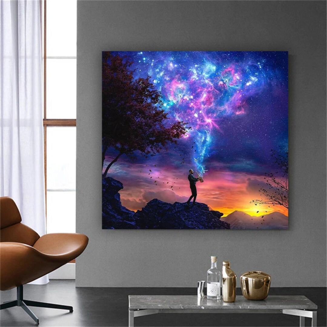 Musical Instruments Canvas Painting , Sky Scenery Canvas Wall Art ...