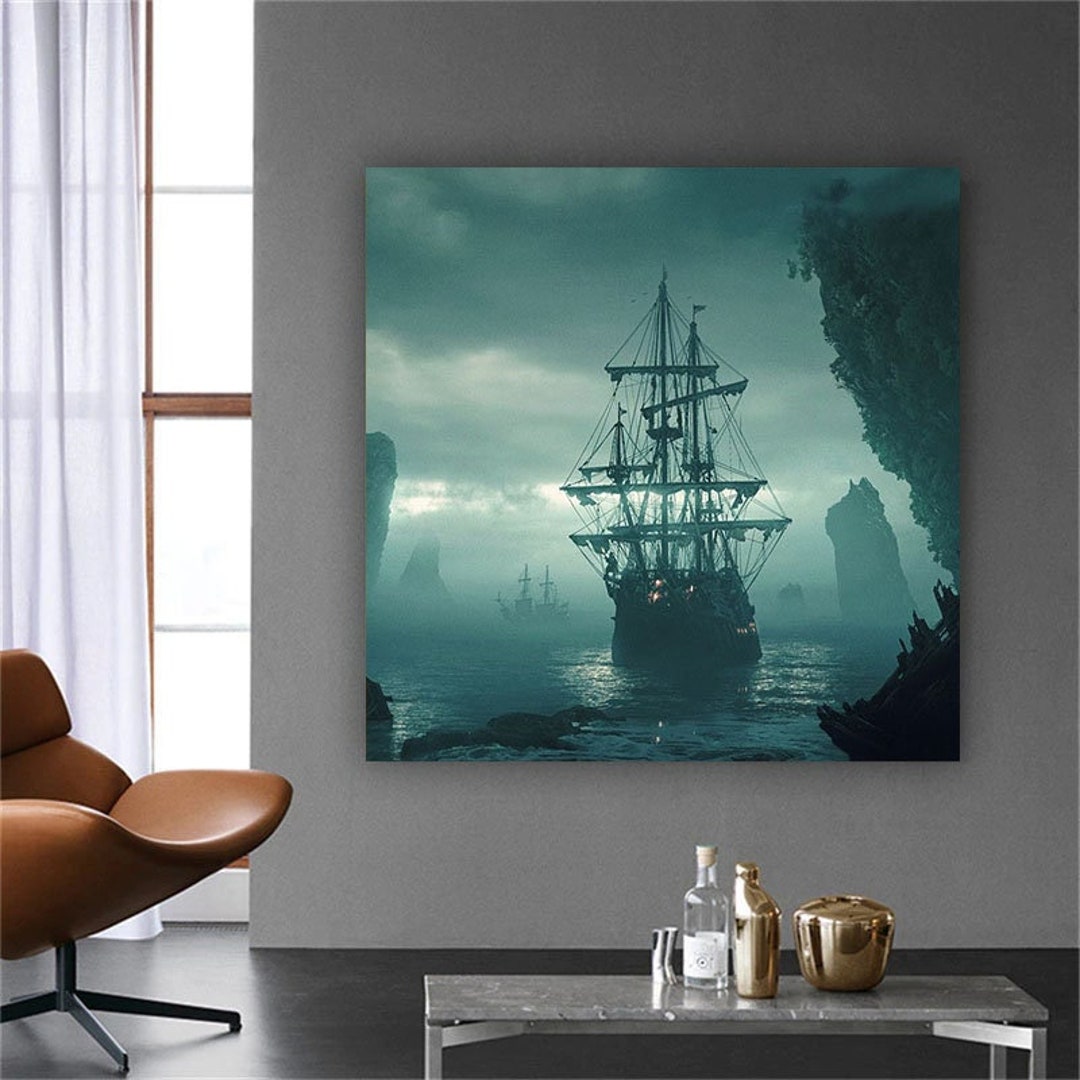 Pirate Ship Canvas Painting , Sailing Pirate Ship Canvas Wall Art ...