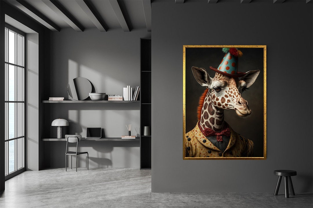Giraffe Canvas Print, Giraffe in Clothes, Giraffe in Hat, Giraffe With ...