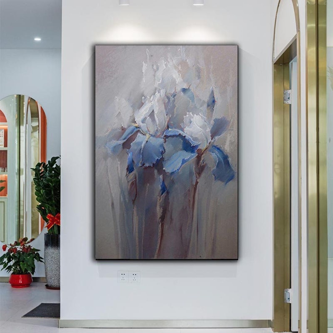 Blue Soft Flowers Canvas Wall Art , Abstract Flowers Canvas Painting ...