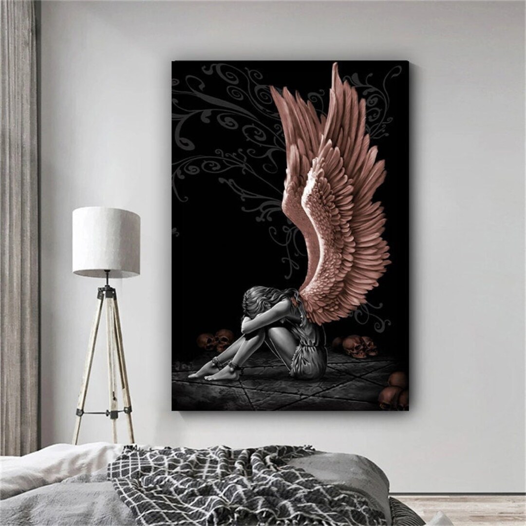Angel Woman Canvas Wall Art , Winged Woman Canvas Print , Angel Canvas ...