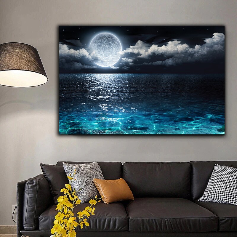 Full Moon Canvas Wall Art Sea Canvas Print Cloud Canvas - Etsy