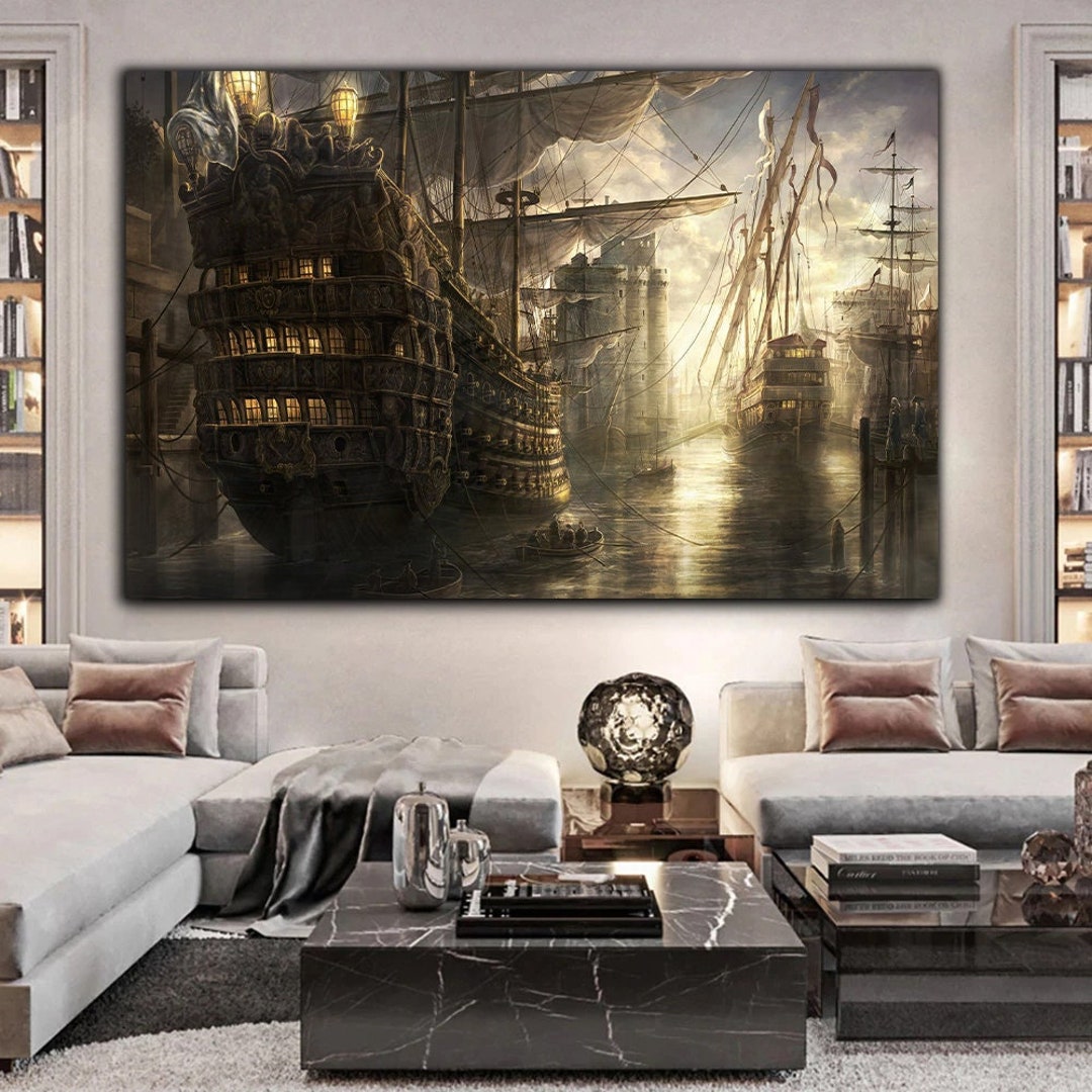 Ship Print , Pirate Ships Canvas Print , Sailing Ship Canvas Painting ...
